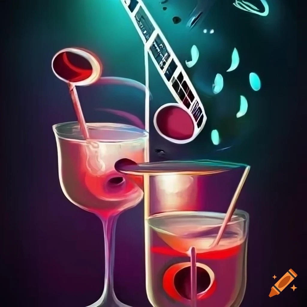 Artistic depiction of drinks and music