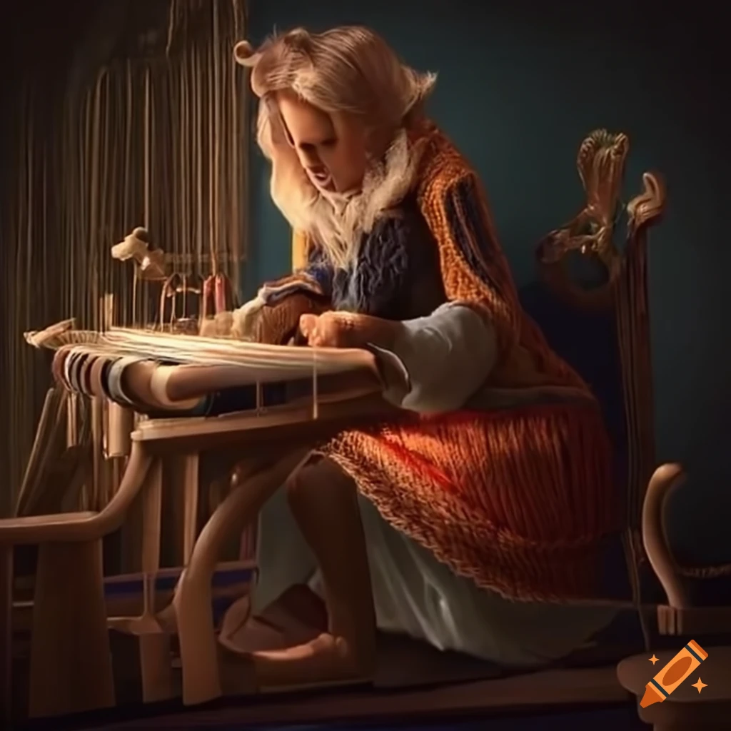 Artwork of a fantasy tailor weaving on a loom