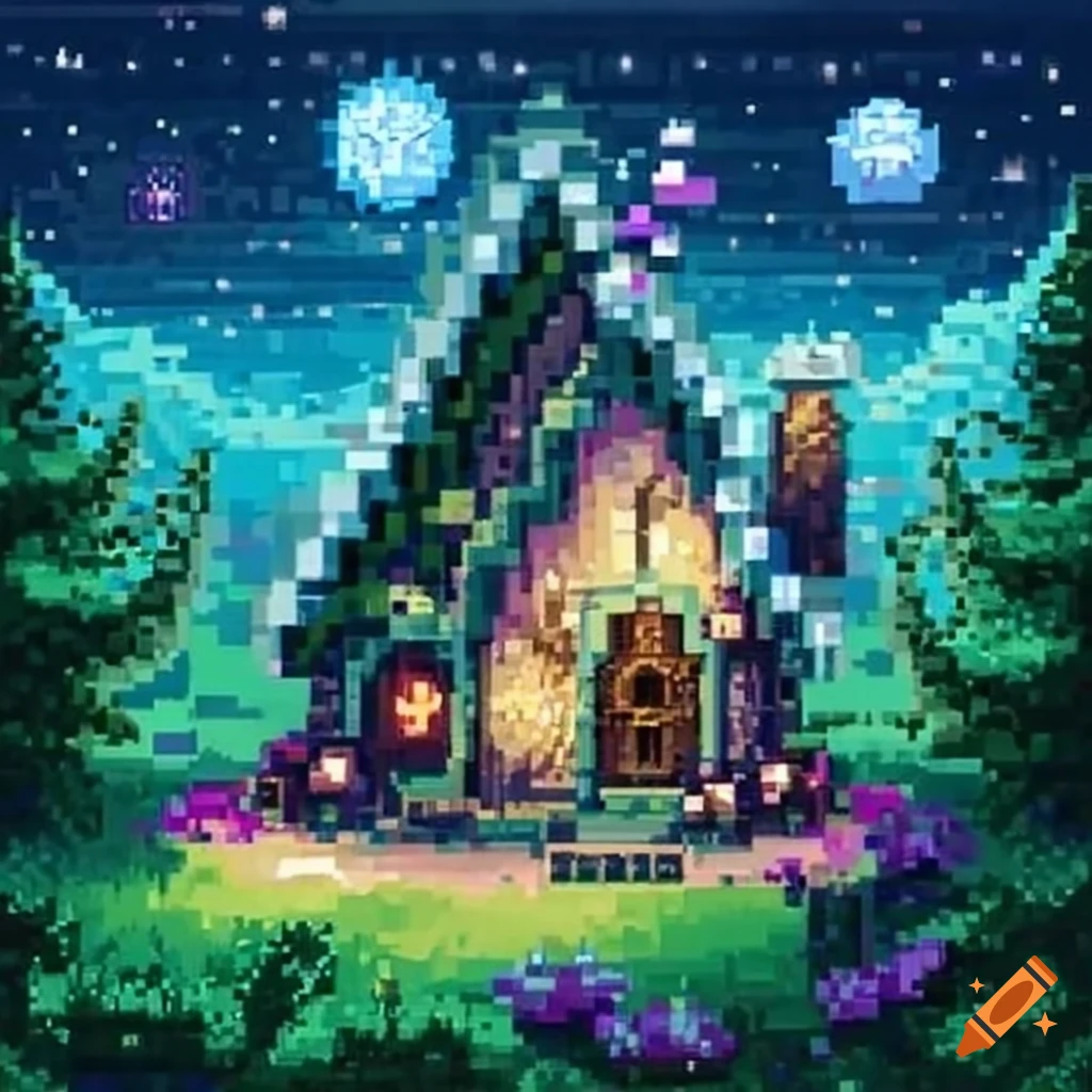 Pixel art of a magical fairy house