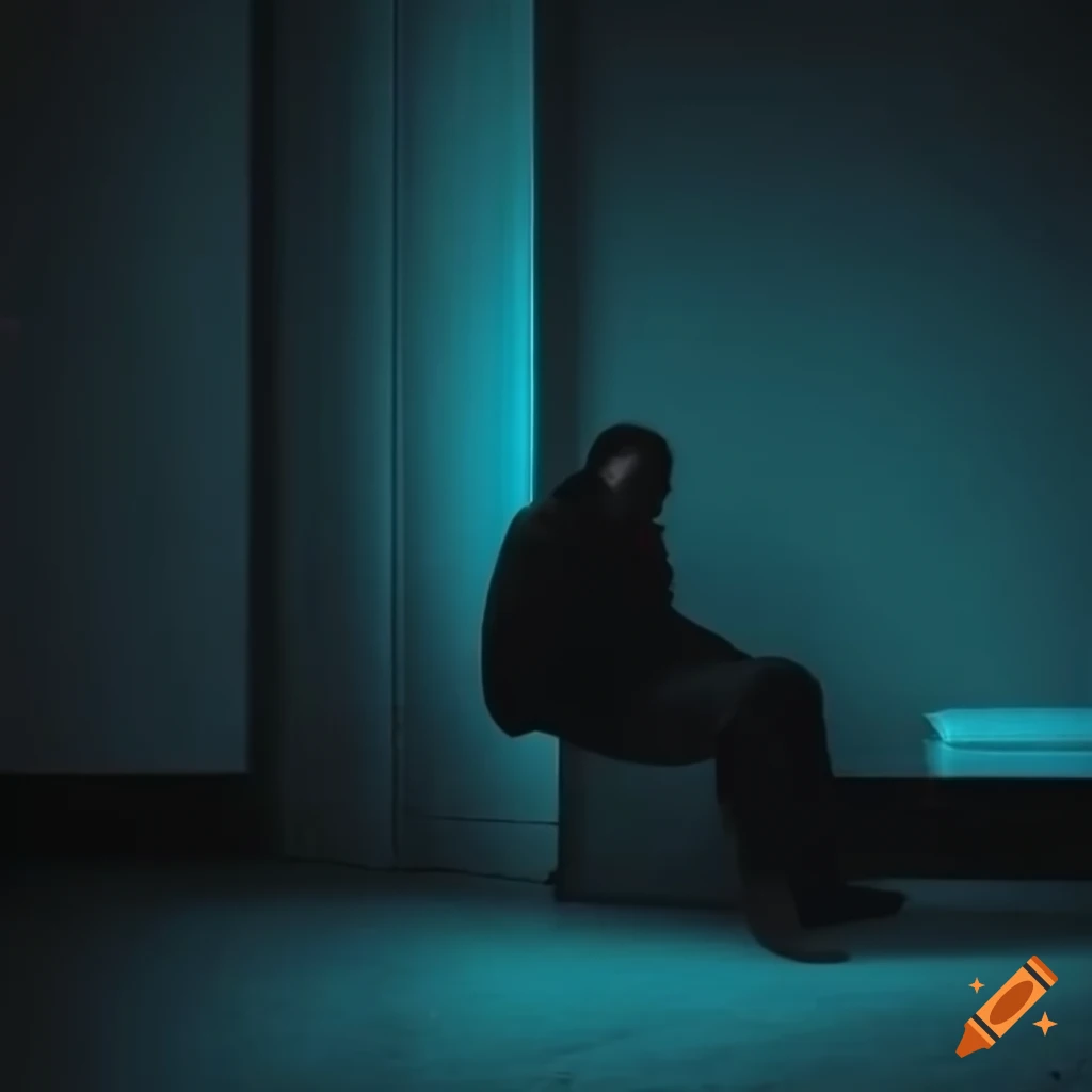 Portrait of a man sitting alone in a dimly lit room on Craiyon