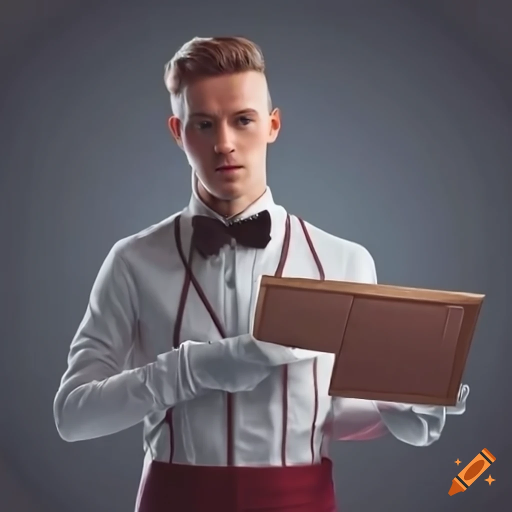 Waiter with a menu in a studio