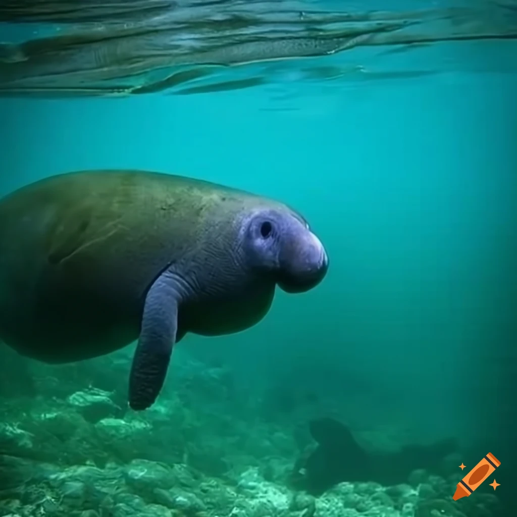Manatee flying in a forest on Craiyon