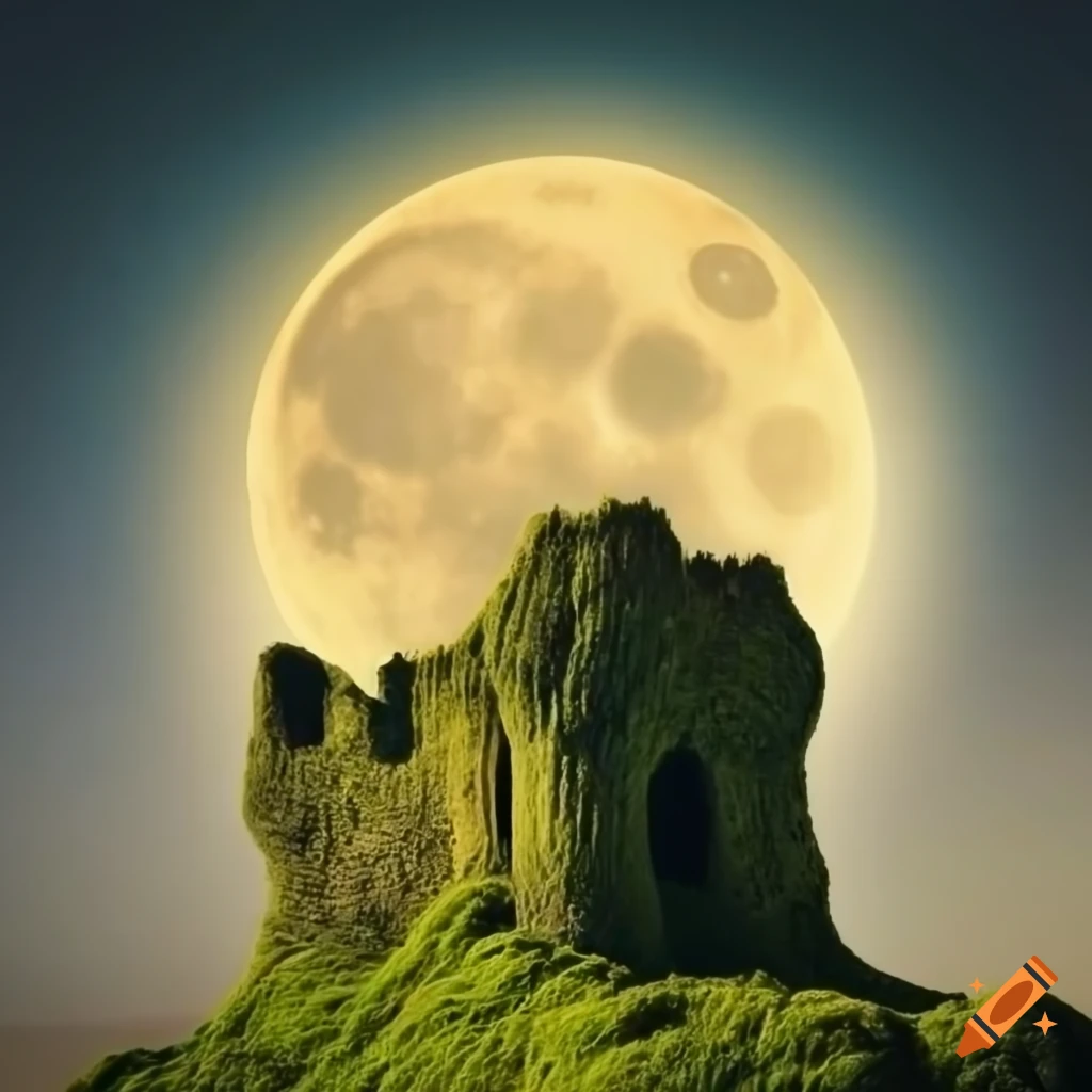 Moss-covered sandstone castle under the milky way on Craiyon