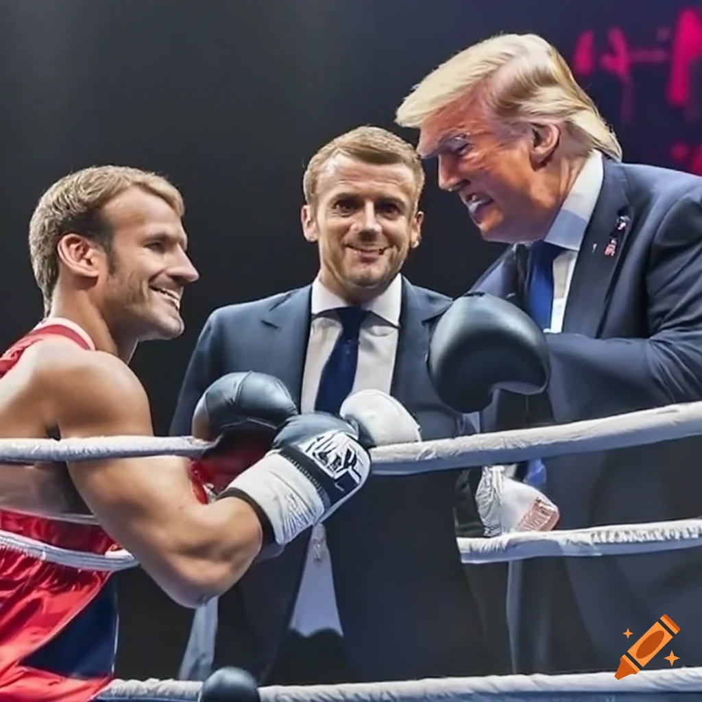 Macron and Trump boxing in the ring on Craiyon