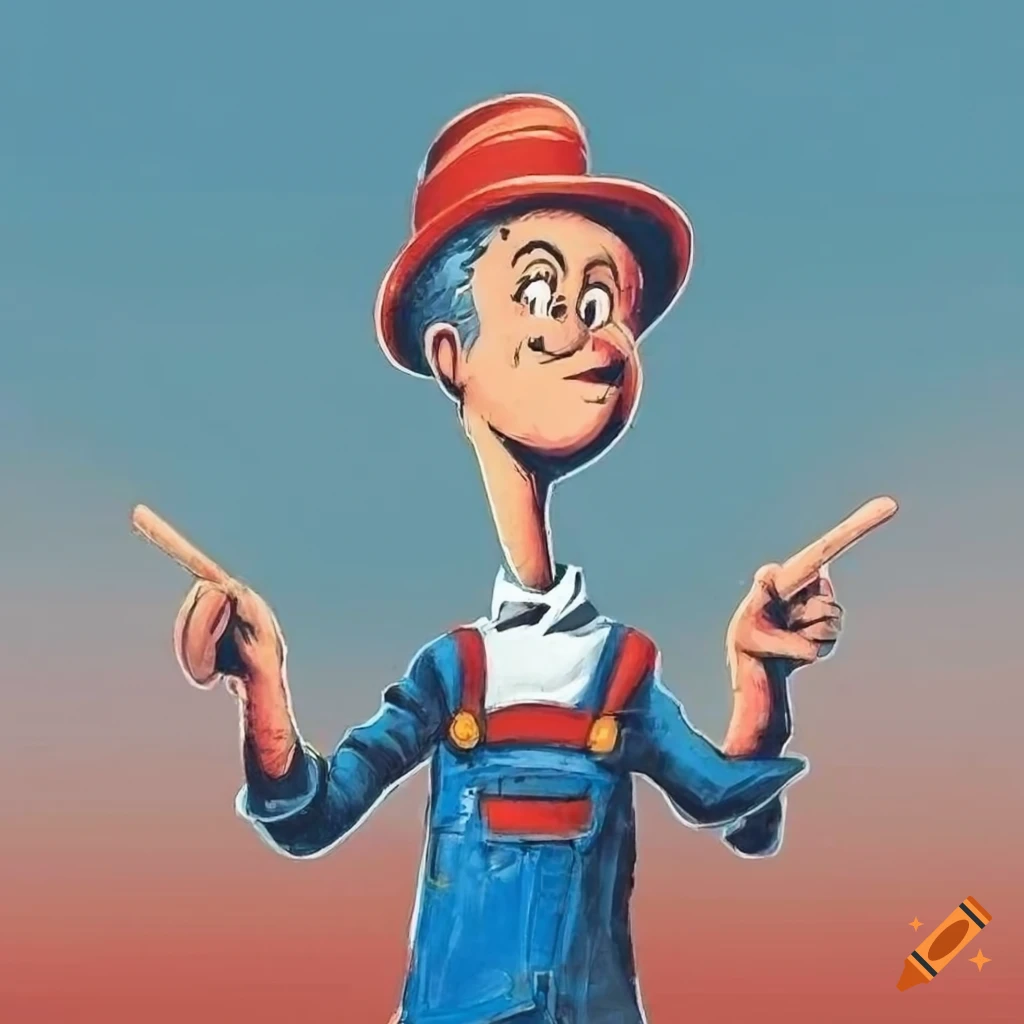 Colorful book illustration of a smart guy pointing on Craiyon