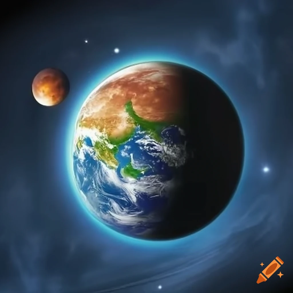 Illustration of the sun, earth, and moon in space