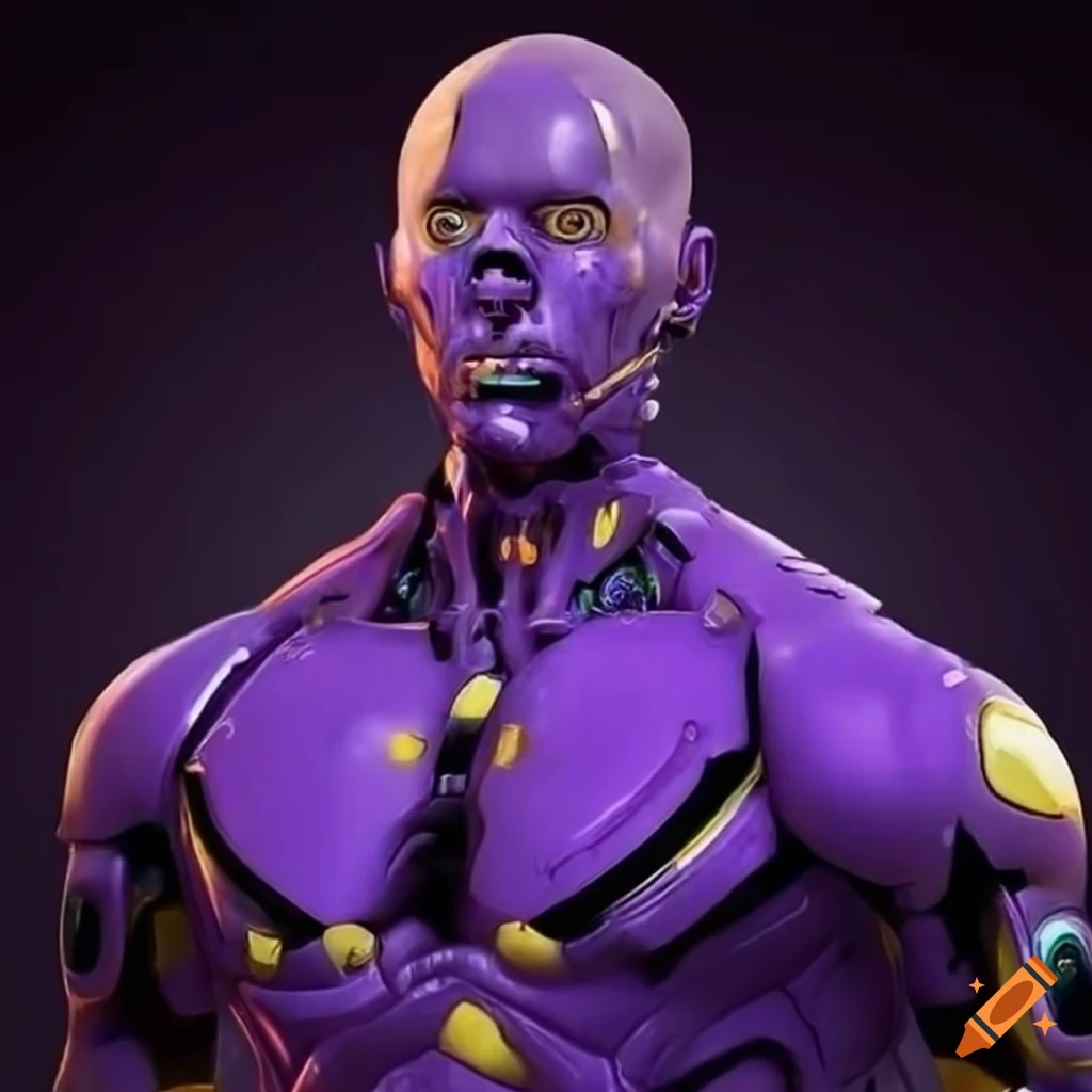 Realistic purple cyborg with yellow details on Craiyon