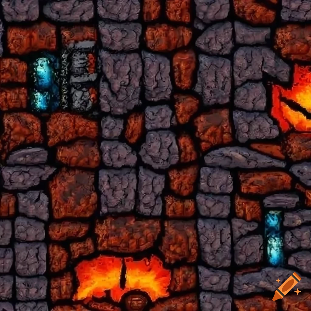 2d game art of lava tiles in a platformer game on Craiyon
