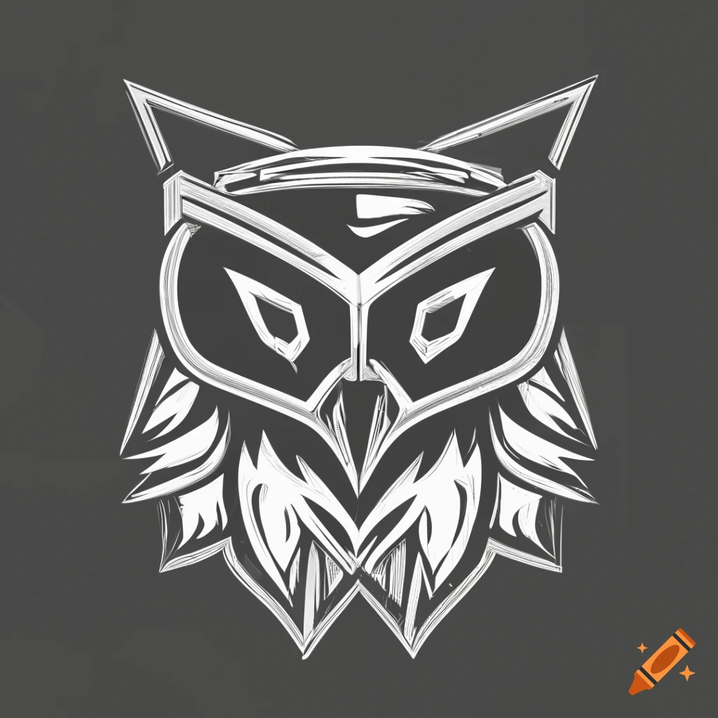 Stylized cyber owl mascot emblem with golden crown on Craiyon