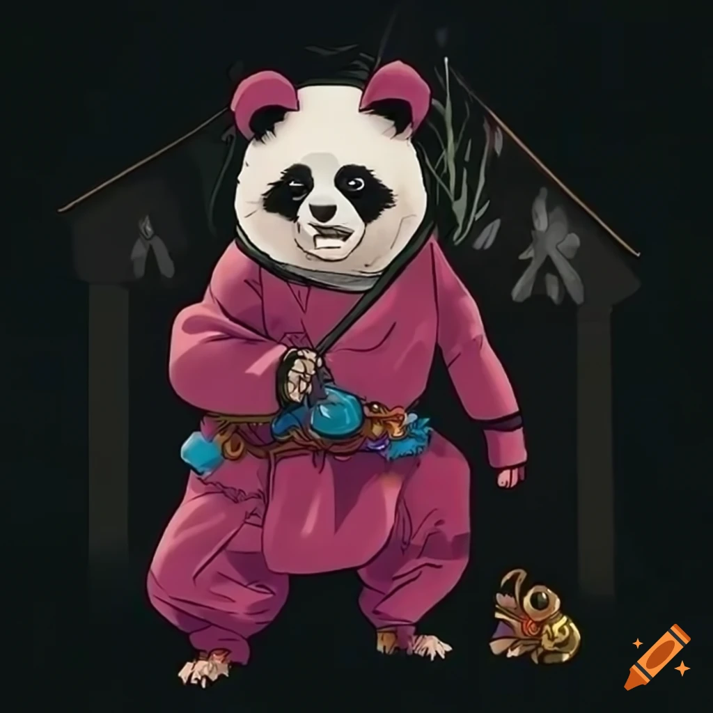 Legendary panda craftsman forging armor in a traditional blacksmith's ...