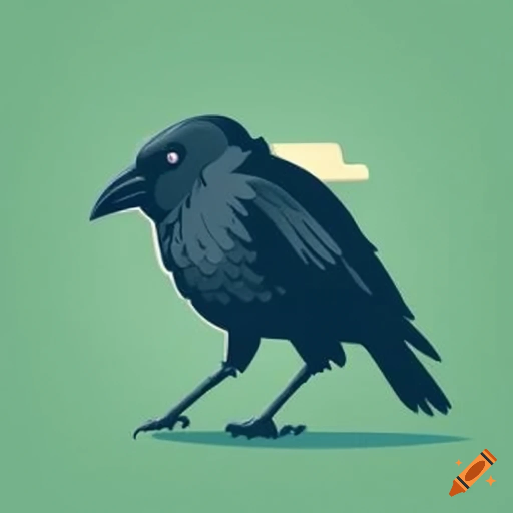 Playful crow logo with a keyboard key