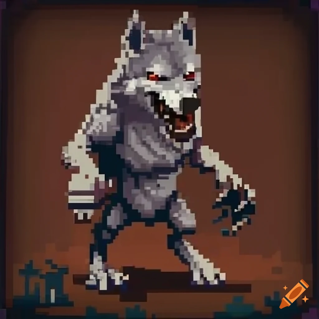 16-bit snes jrpg style pixelated wolf battle on Craiyon