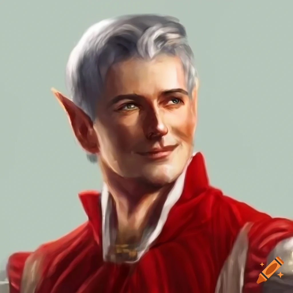 Realistic illustration of a handsome male elf with green eyes on Craiyon