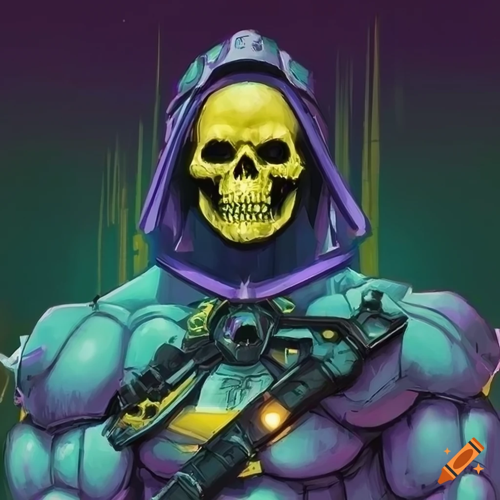 Cyberpunk illustration of skeletor