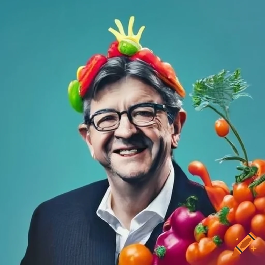 Portrait of Jean-Luc Mélenchon with vegetable crown on Craiyon