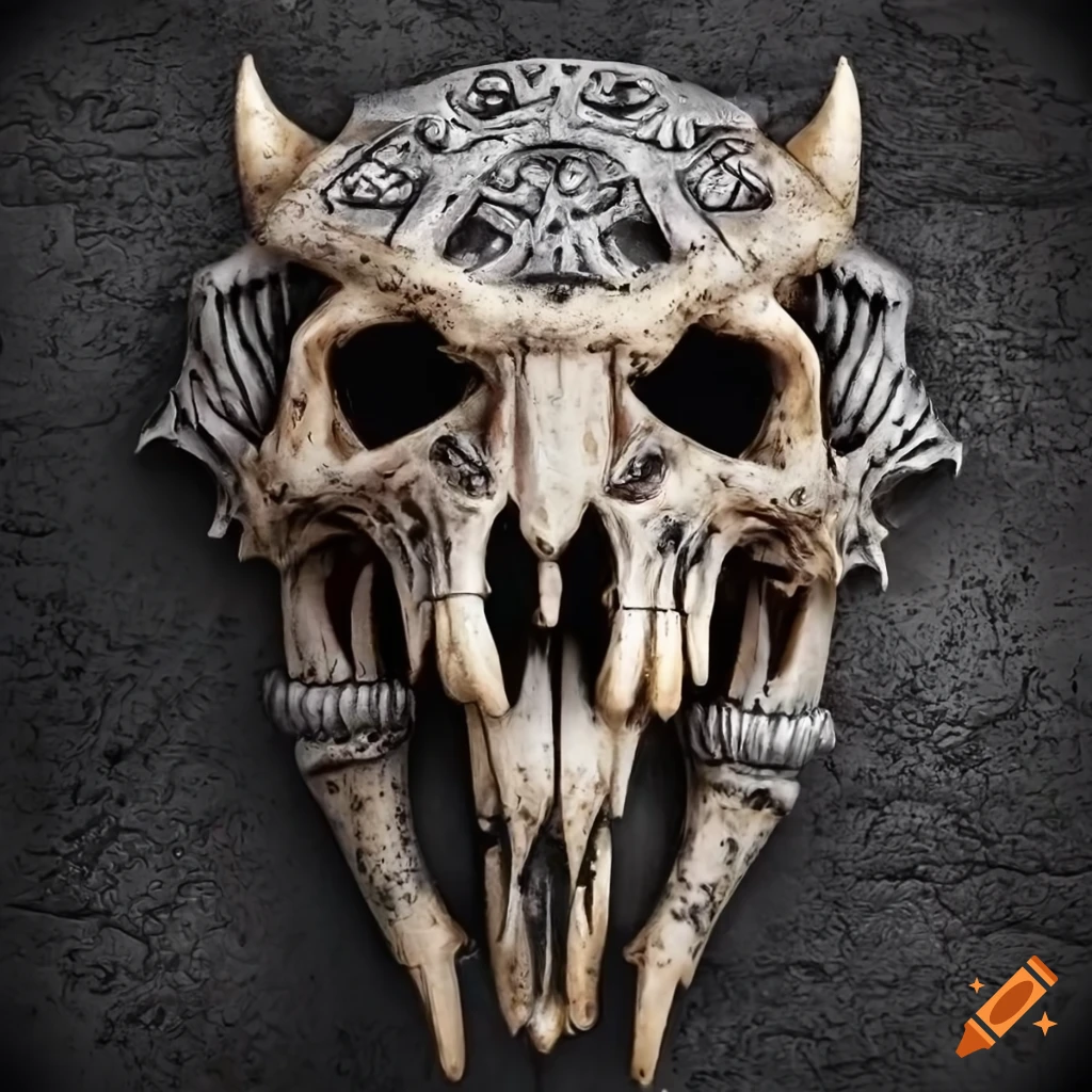 Biomechanical dire wolf skull death mask with norse runes on wolf pelt ...