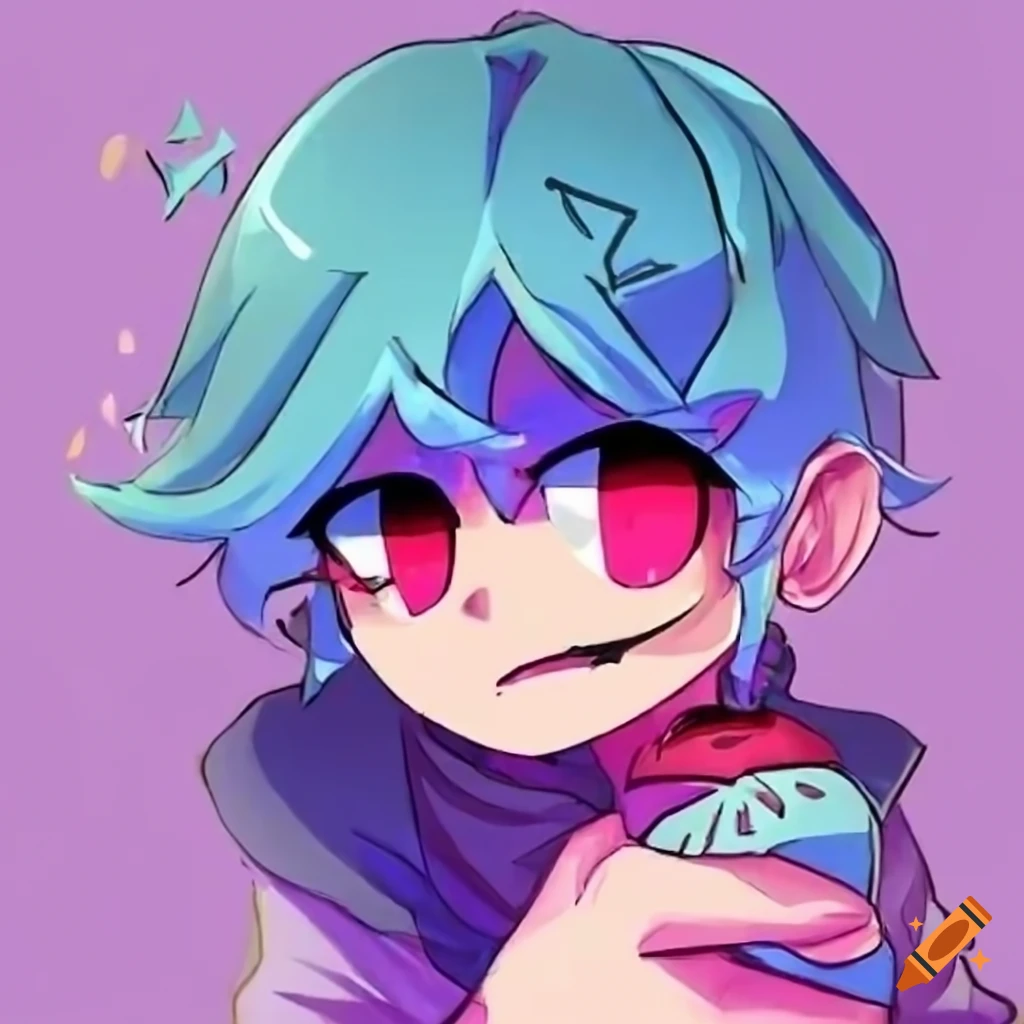 Anime chibi character with light blue and pink hair on Craiyon