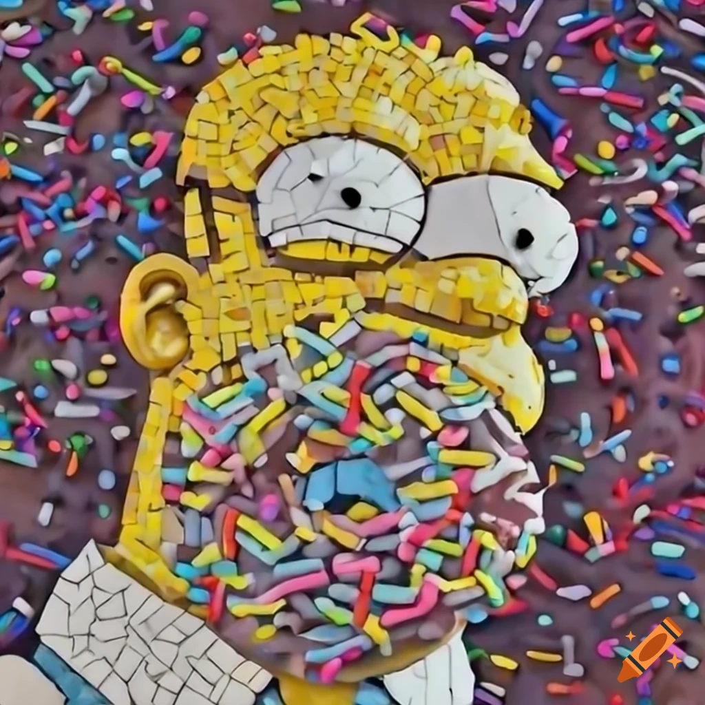 Mosaic artwork of homer simpson made with donuts on Craiyon