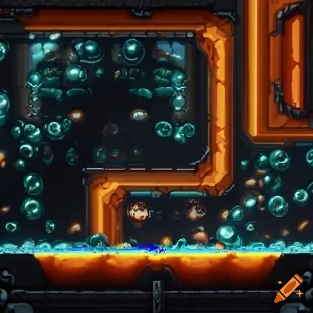 Tiles for a 2d platform game with molten bubble theme on Craiyon