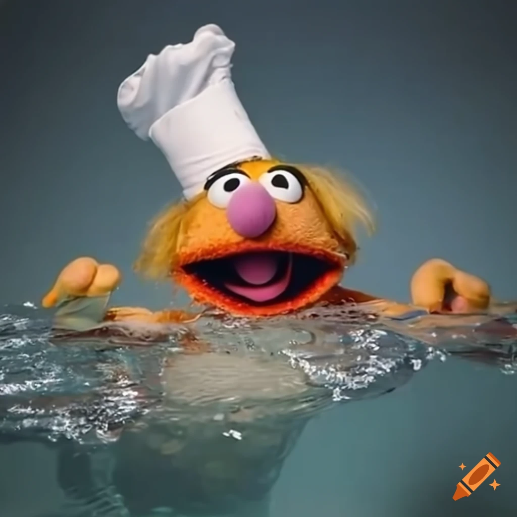 Funny muppet chef swimming on Craiyon