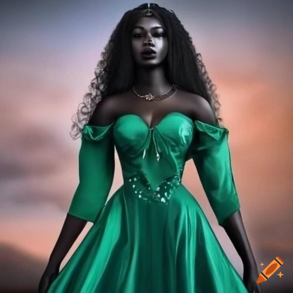 Image Of A Beautiful Dark Skinned Princess In A Green Dress On Craiyon