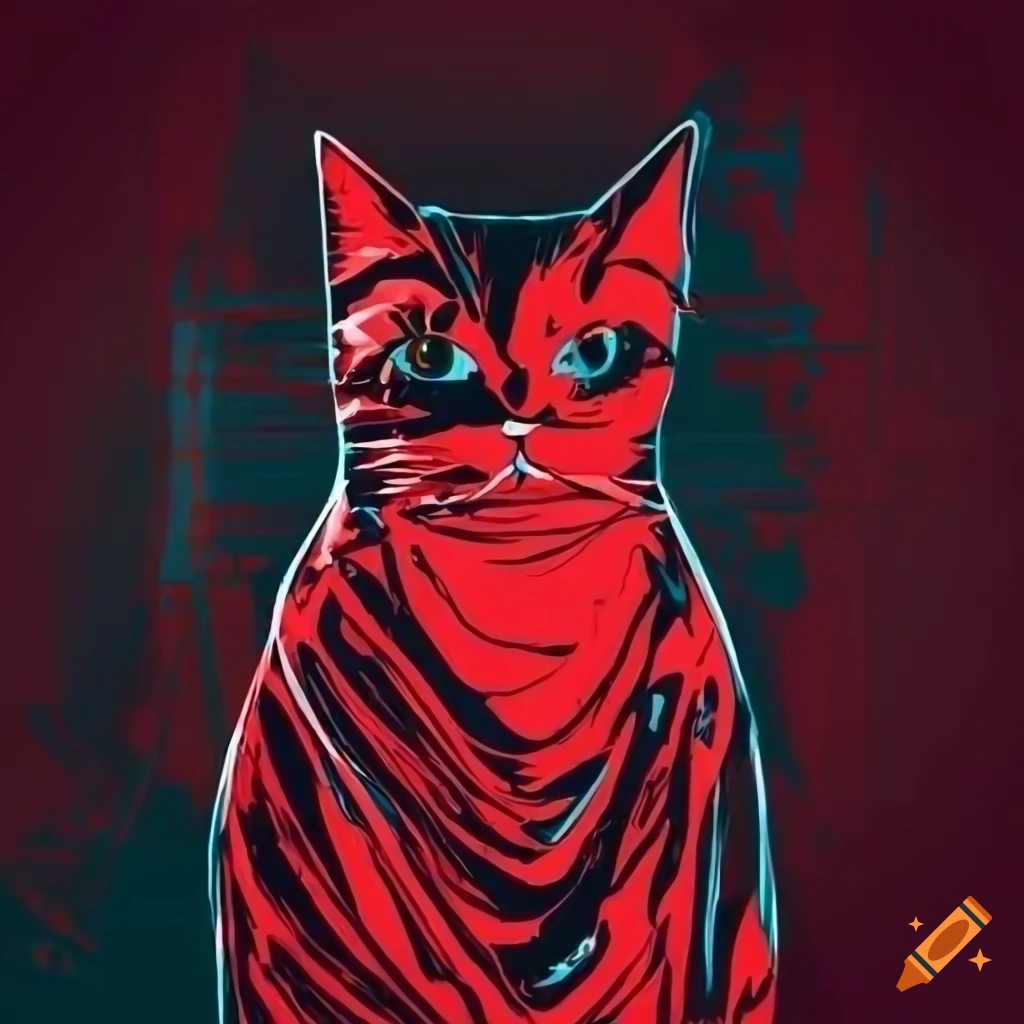 Red and black abstract cat illustration on Craiyon
