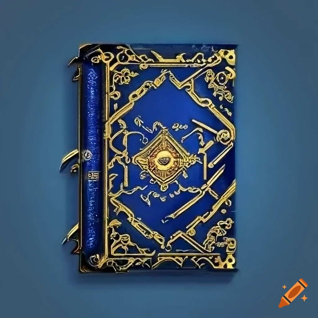 Blue medieval style book cover with circuit decorations on Craiyon