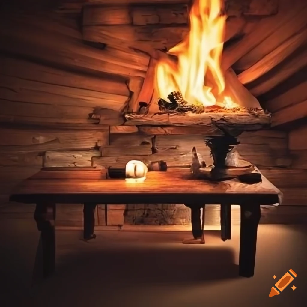 Inside view of a cozy mountain chalet with candlelit ambiance on Craiyon