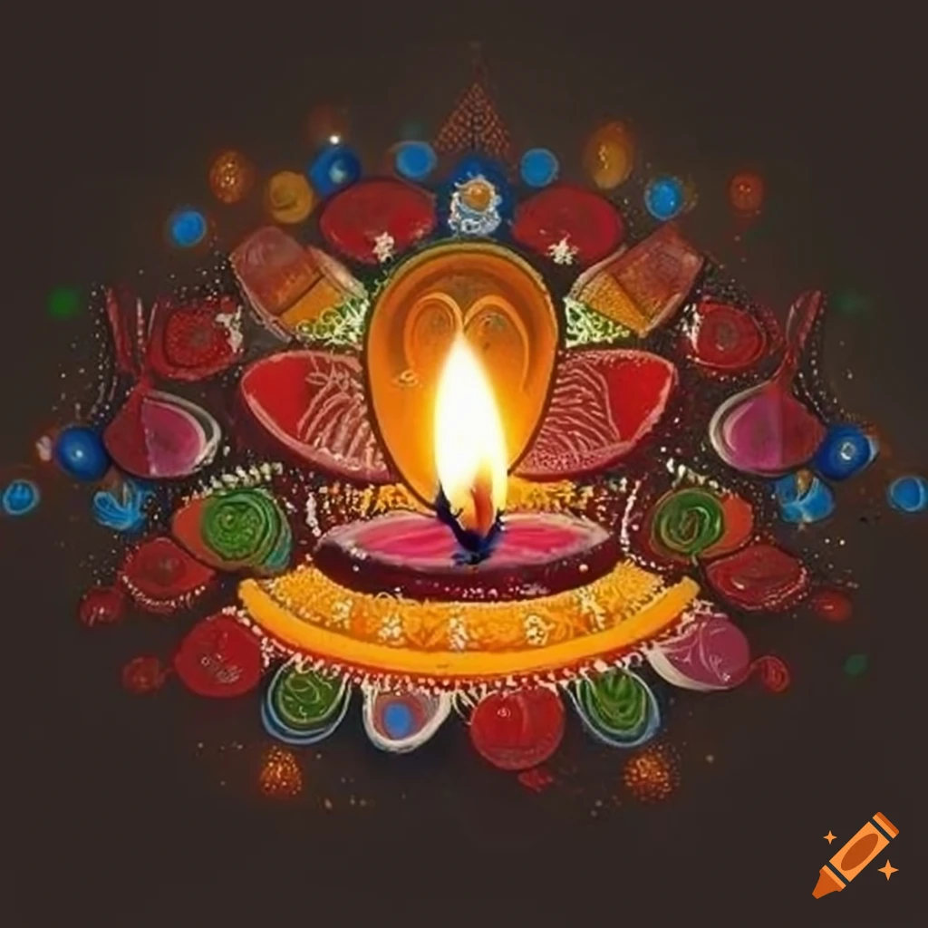 Diwali greeting with firecrackers and rangoli art on Craiyon