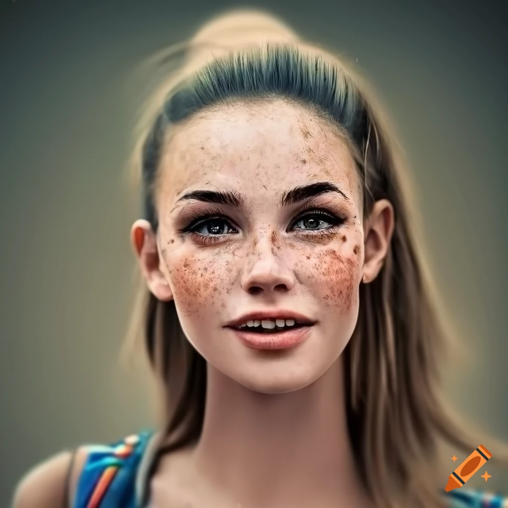 Portrait Of A Young Woman With Freckles And Dark Blonde Hair On Craiyon