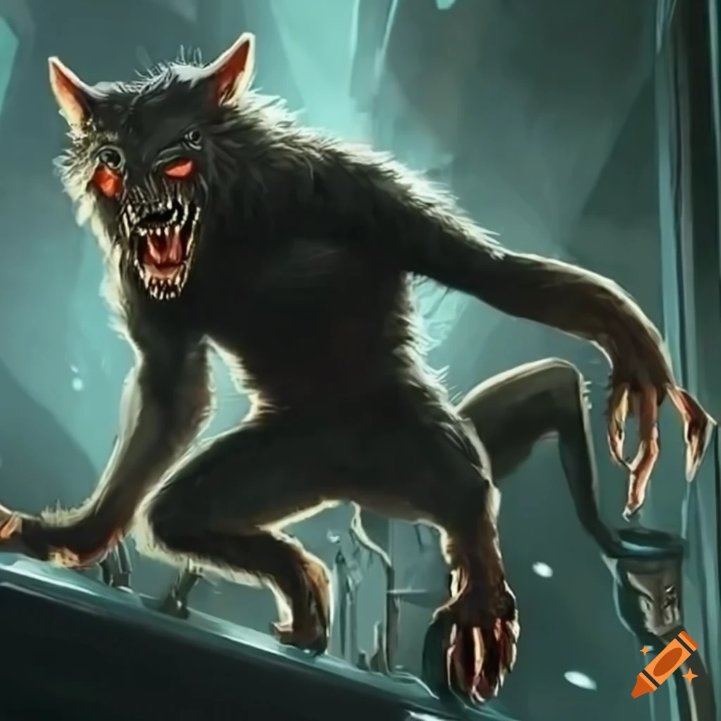 Silhouette of an evil kobold in deep foreboding abyssal caverns on Craiyon