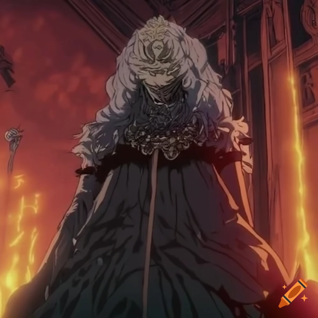 Elden ring anime ova featuring margit the fell omen boss on Craiyon