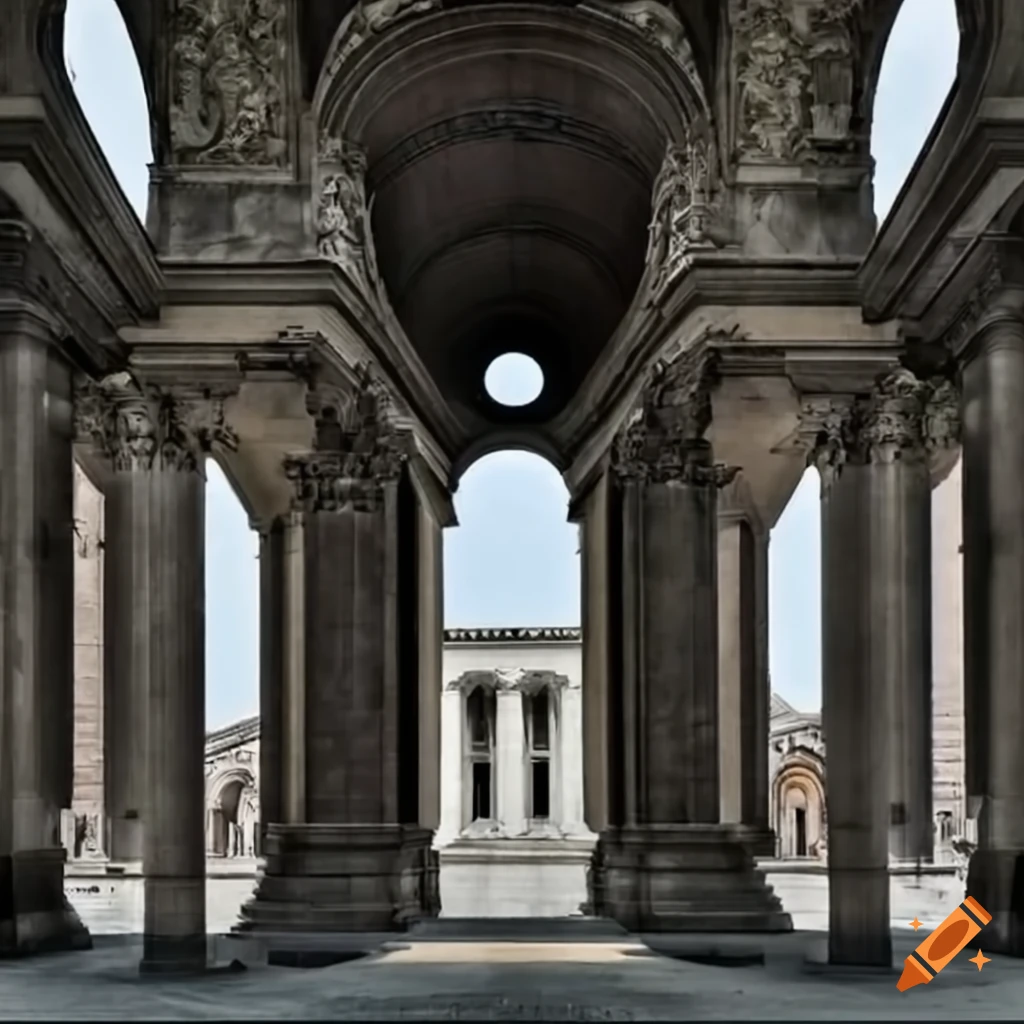 Perspective view of a historic architecture colonnade