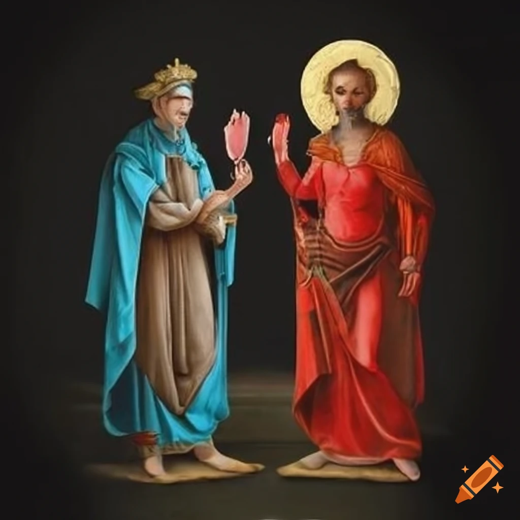 Saint and devil standing together