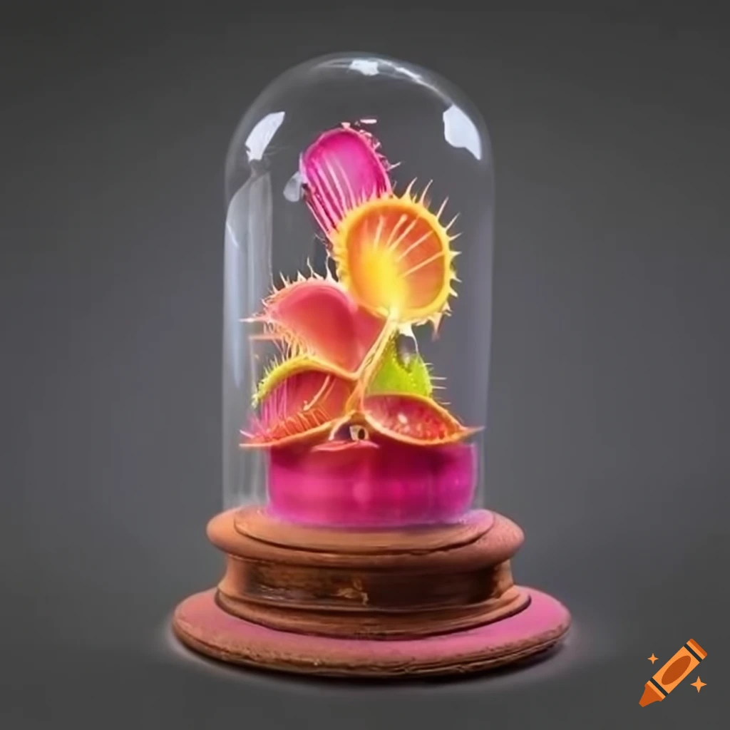 Venus flytrap inside a glowing bell jar