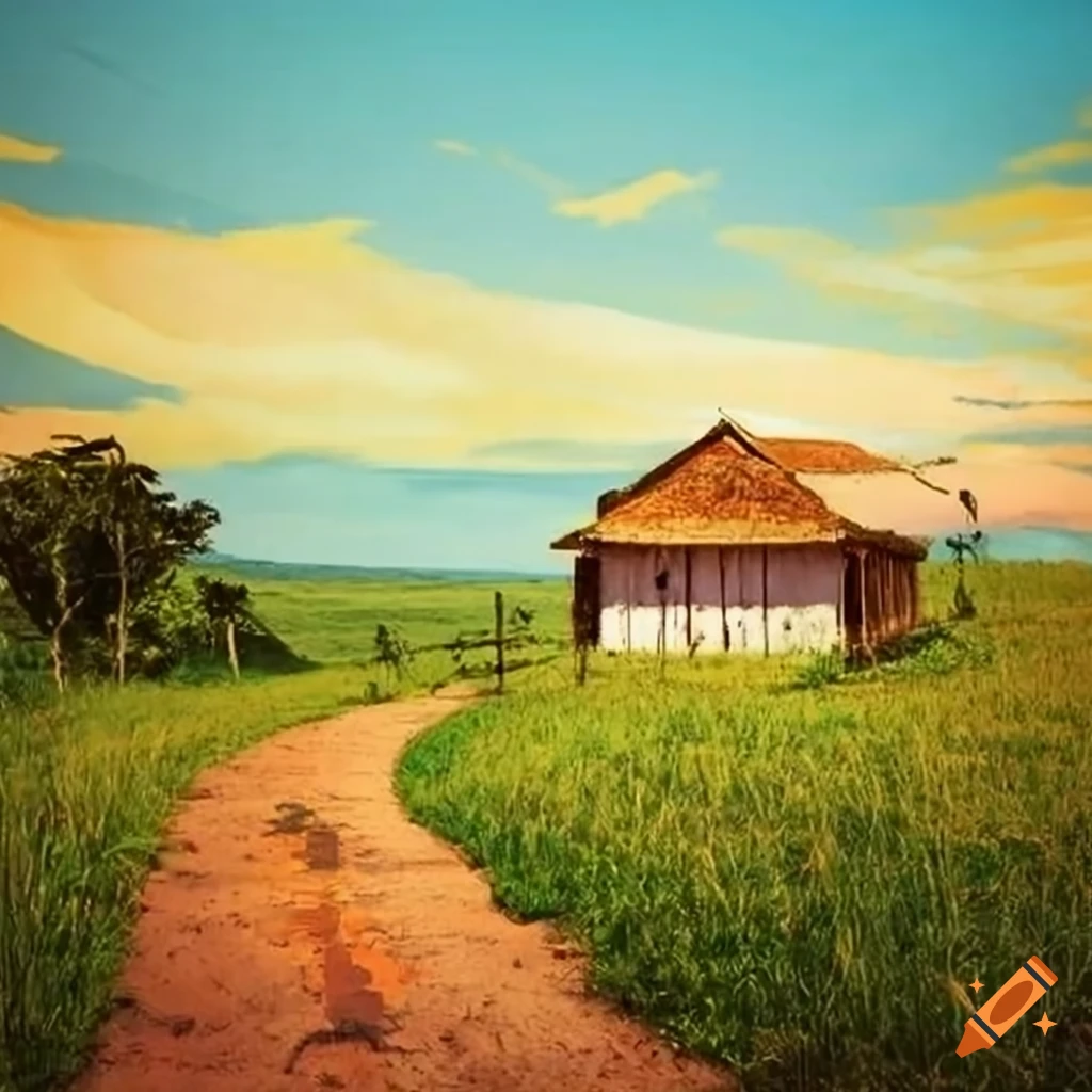 Beautiful brazilian landscape with a farmhouse and blue sky on Craiyon