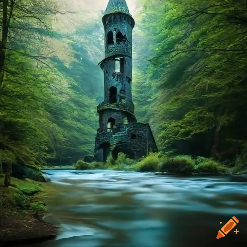 Image of abandoned wizard tower in a forest