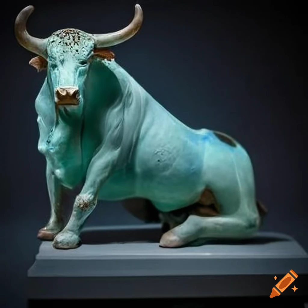 Opalescent chipped greek bull artifact on Craiyon