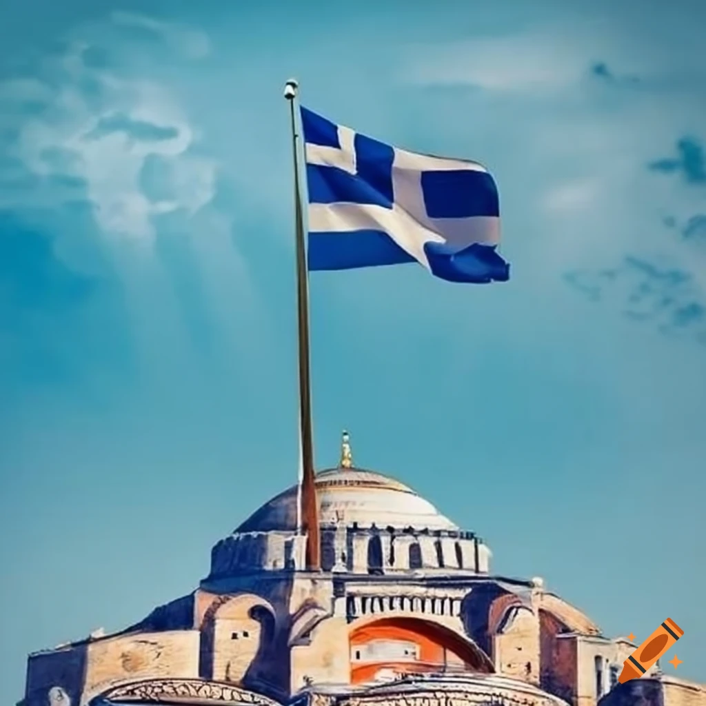 Kanye west holding a greek flag on Craiyon