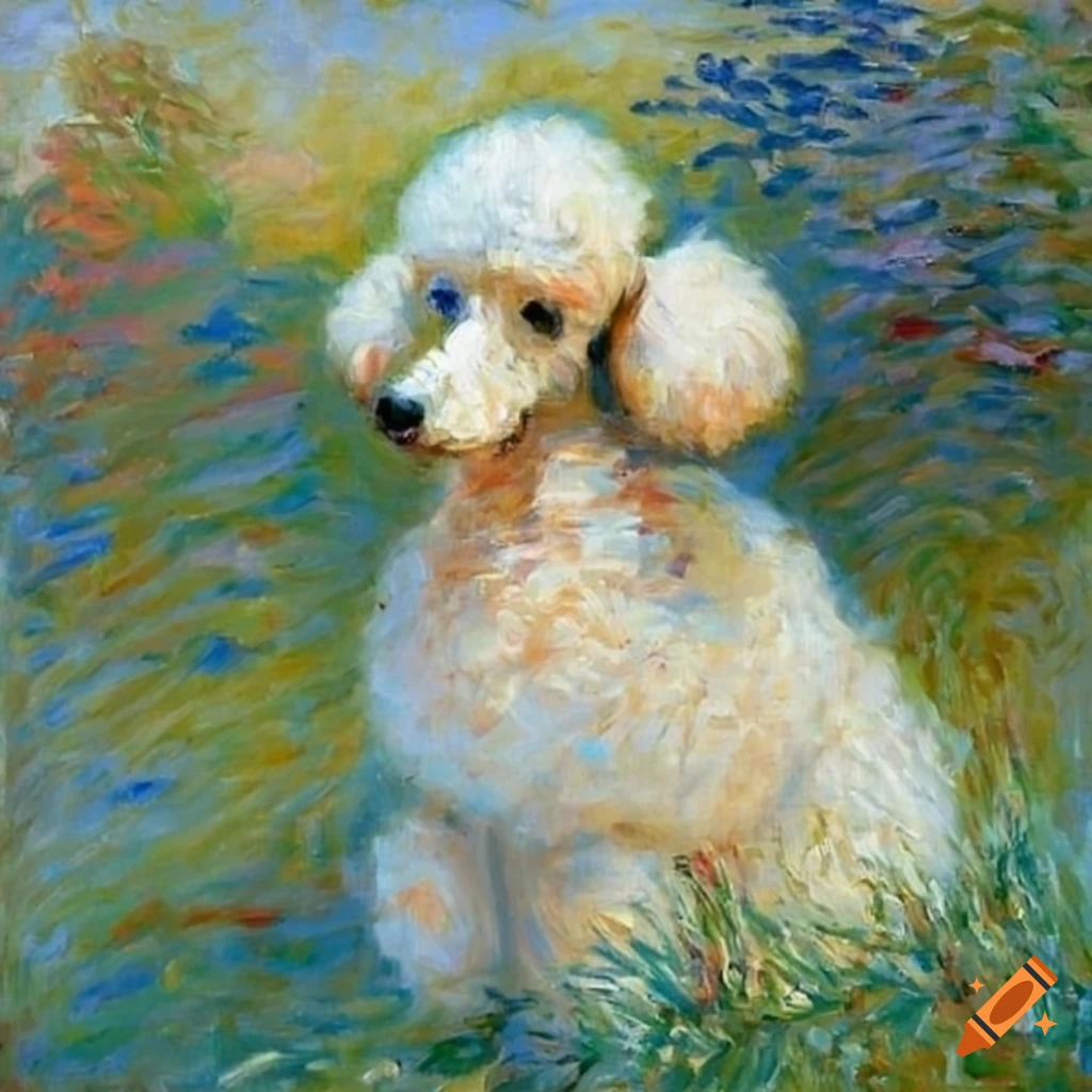 White poodle dog on a carpet, inspired by edward degas on Craiyon