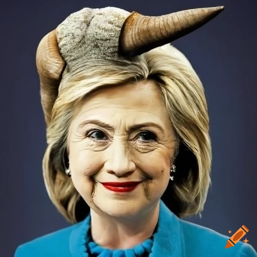 Satirical depiction of hillary clinton with goat horns