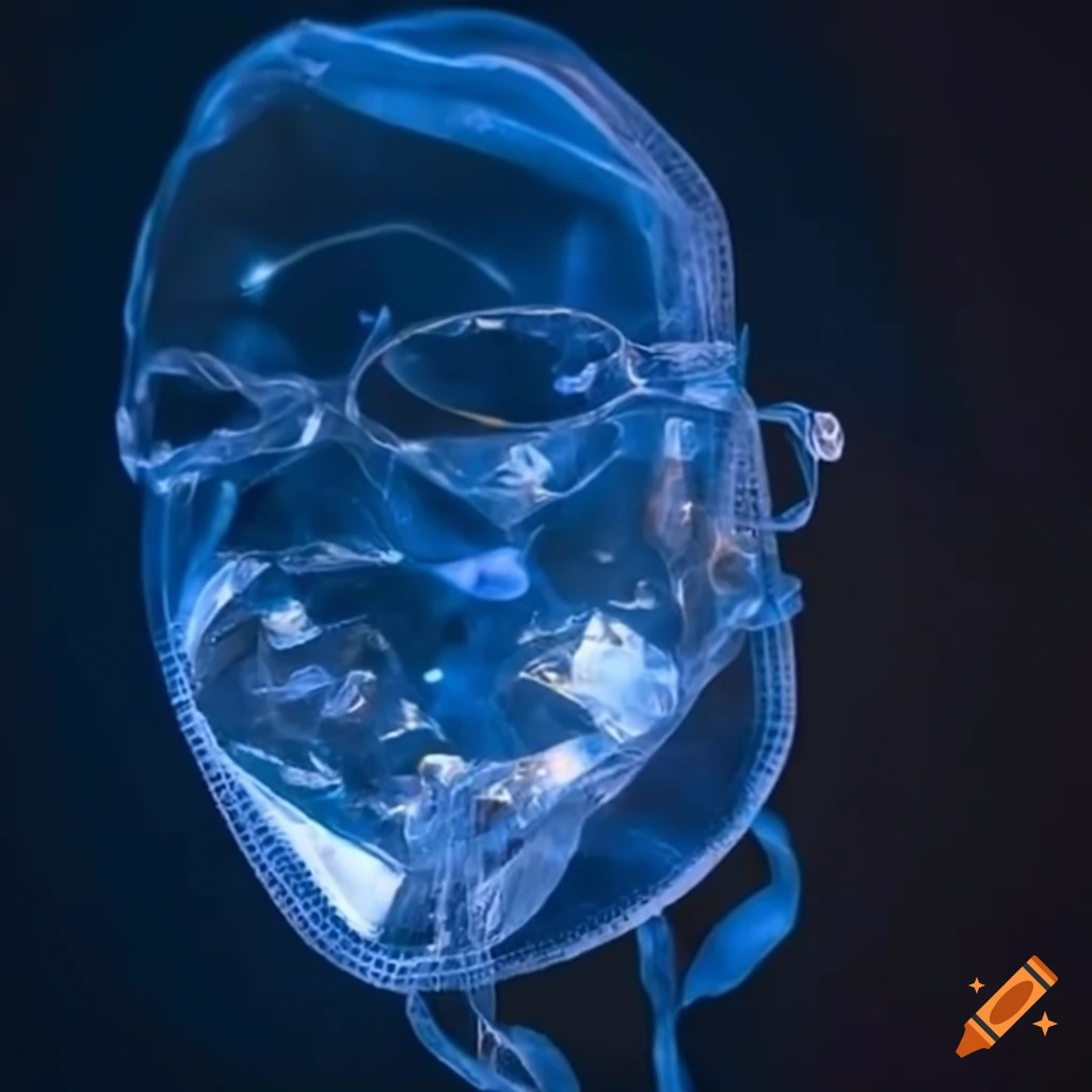 A woman wearing an oxygen mask in a massive silver puffer jacket on Craiyon