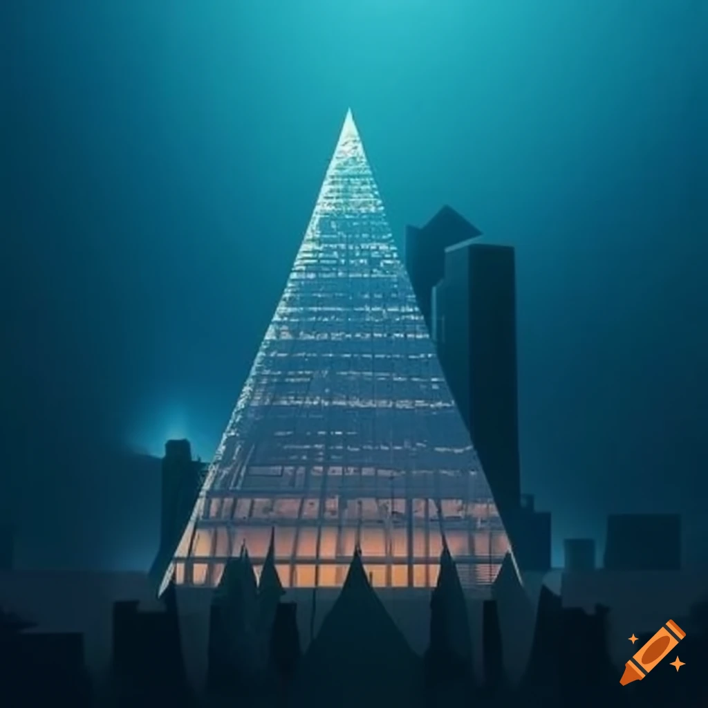 Image of a city with modern pyramid-shaped buildings on Craiyon