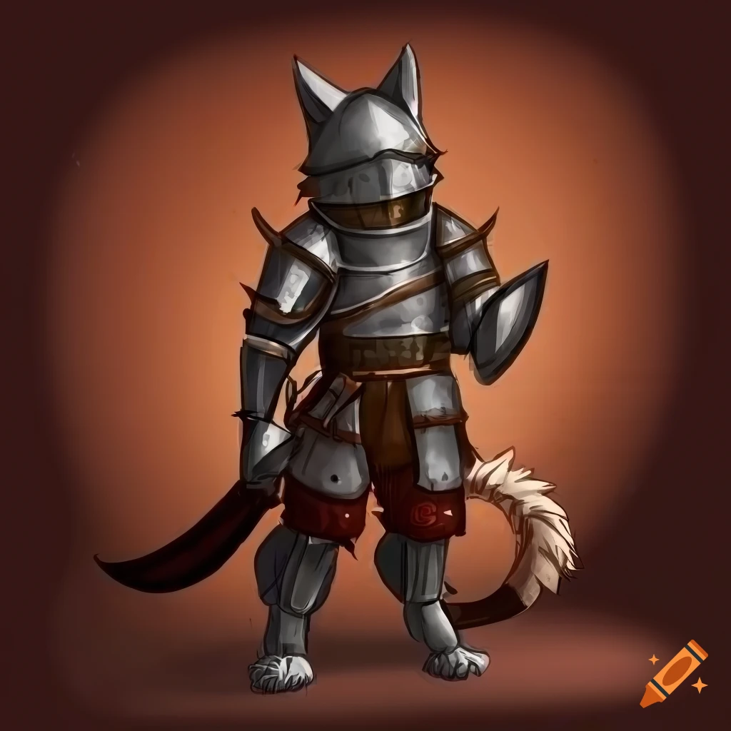 Digital artwork of a young anthro furry in RPG armor on Craiyon