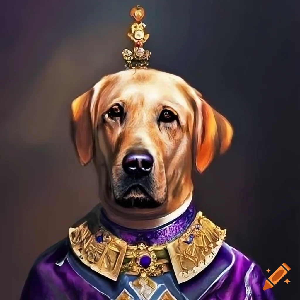 Oil painting of a regal yellow labrador