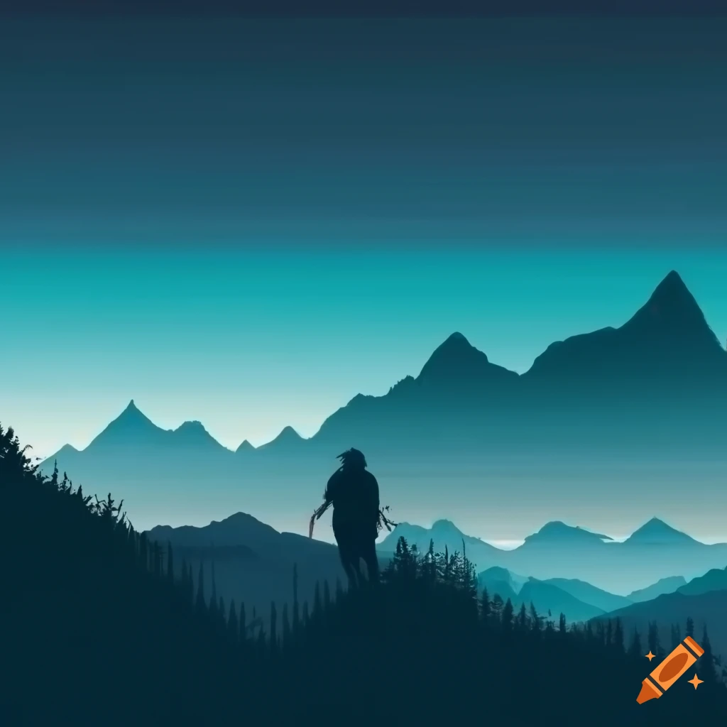 Mountain landscape with heroes and shadows