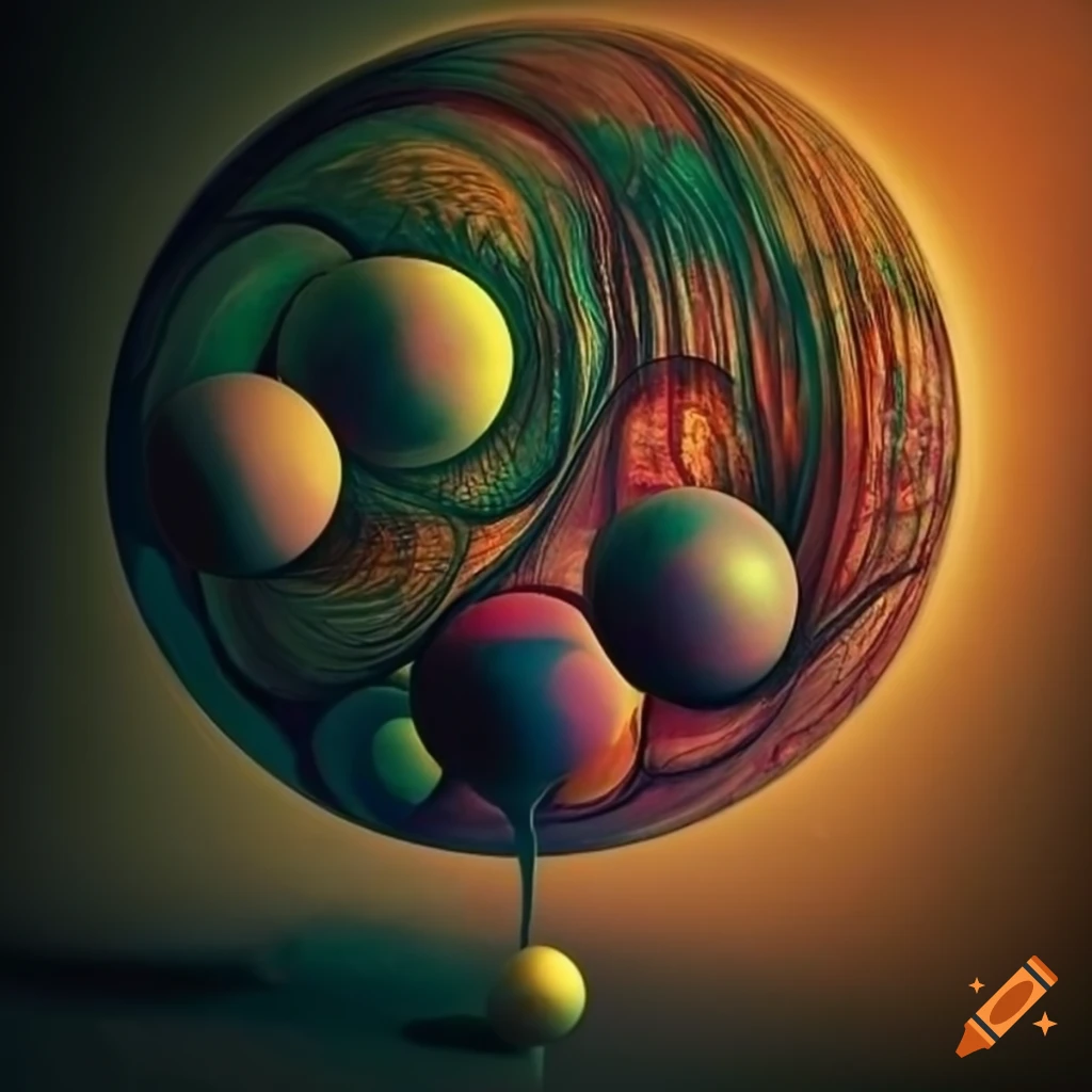 Surrealistic artwork with trees and spheres on Craiyon