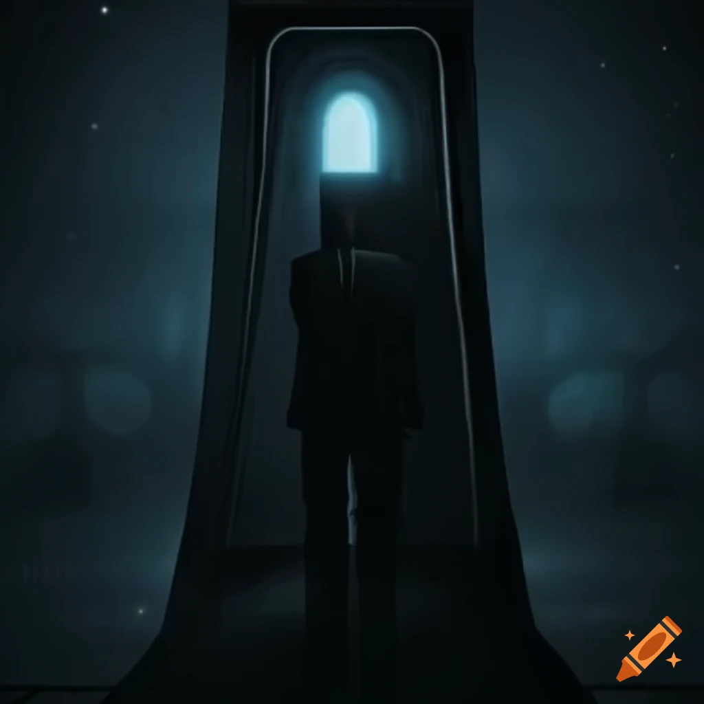 G-man opens a mysterious door in a black space