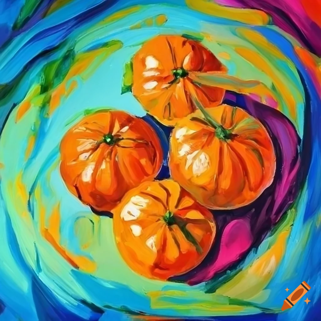 Vibrant abstract painting of tangerines on Craiyon