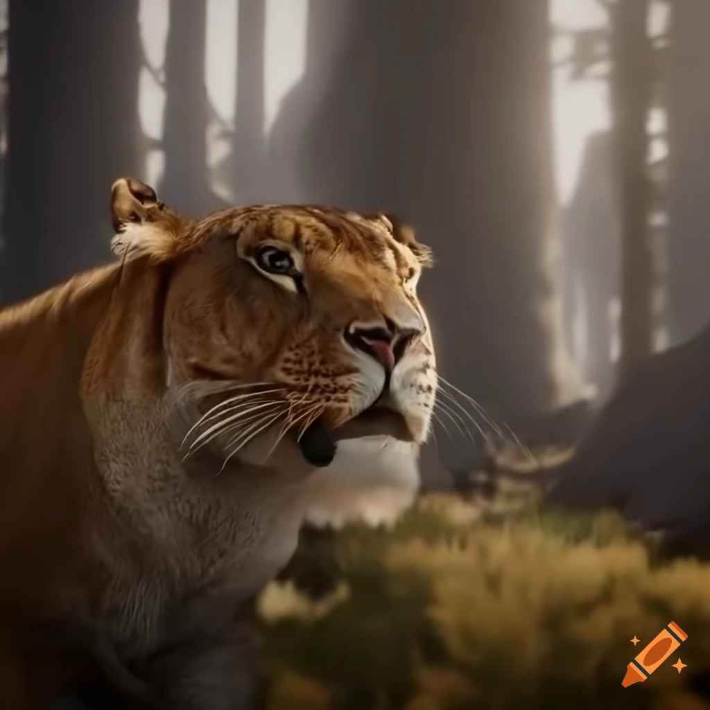 Portrait of a brown liger in a snowy forest on Craiyon